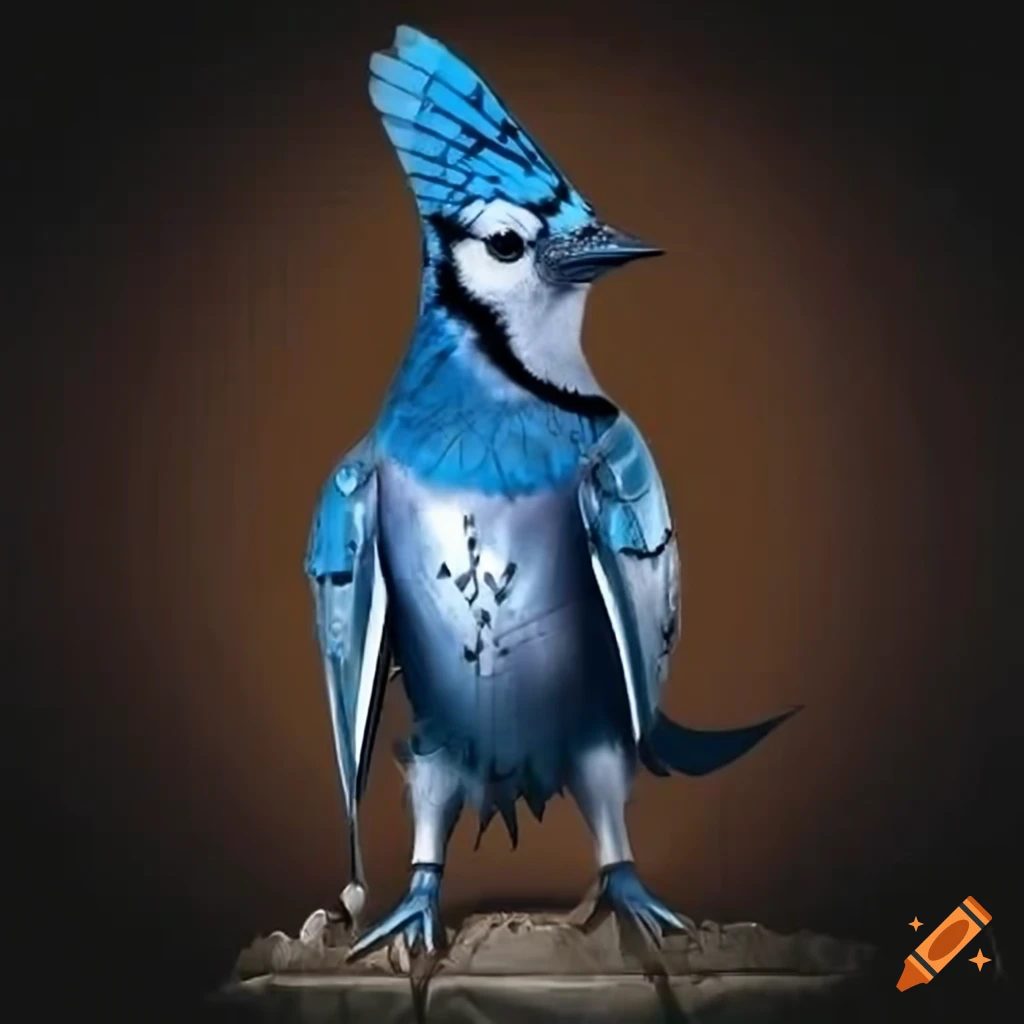 Anthropomorphic Blue Jay in medieval armor on Craiyon