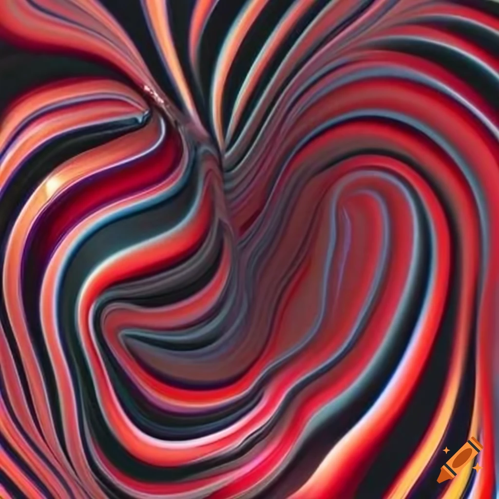 Red and black hypnotic fluid art on Craiyon