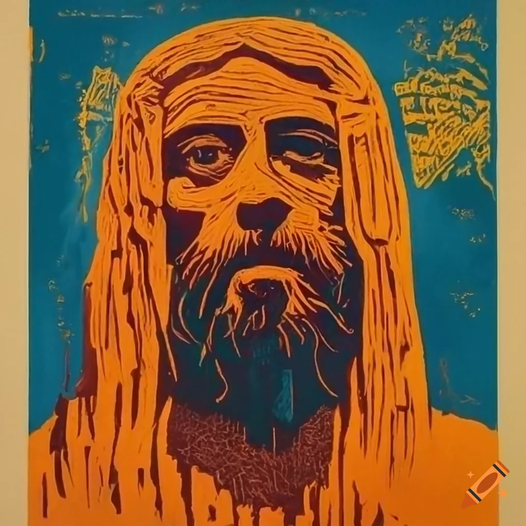 Intricate linocut portrait by zdzislaw beksinski on Craiyon