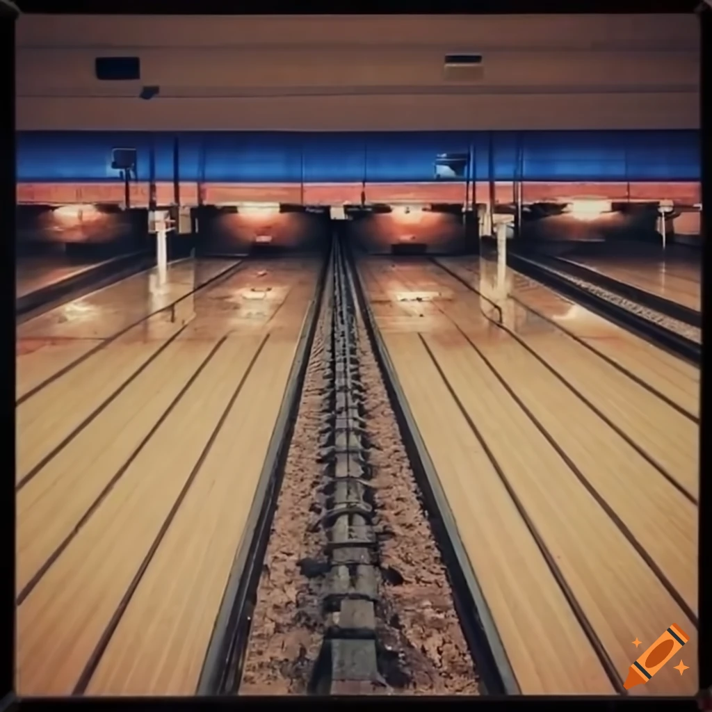 Railway track in a bowling alley on Craiyon