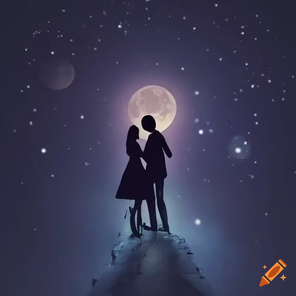 Moonlit night with a couple holding hands on Craiyon