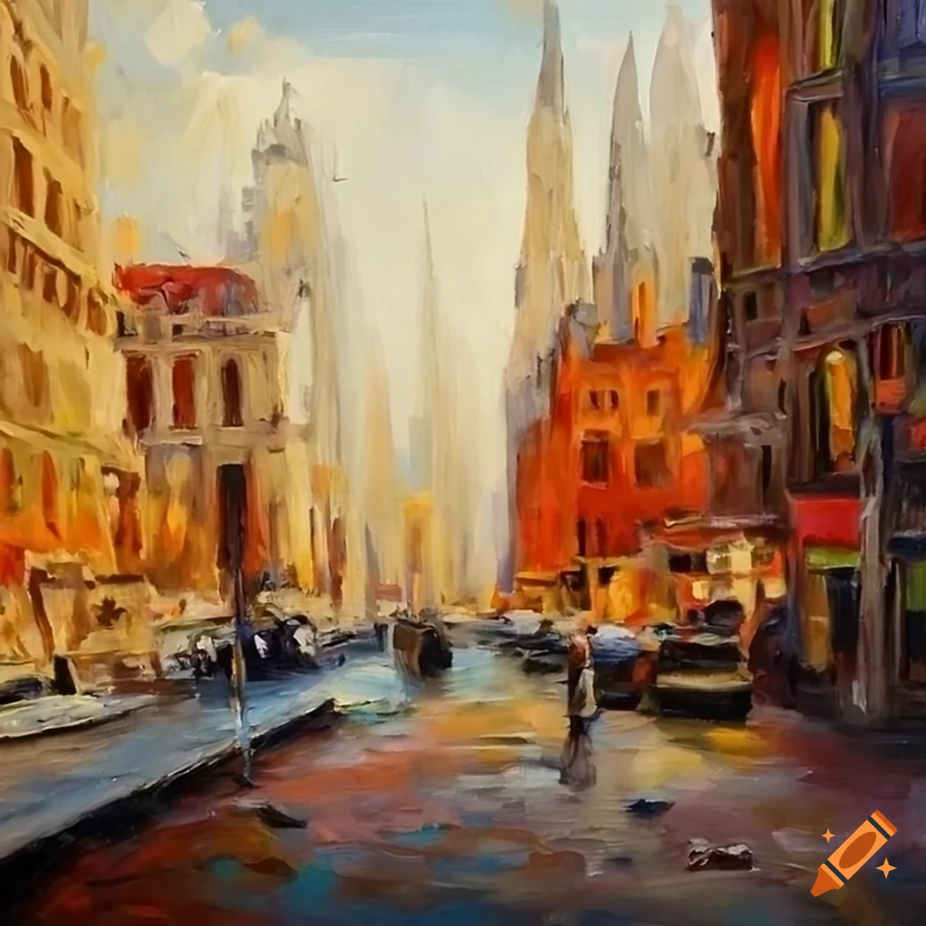 Cityscape oil painting on Craiyon