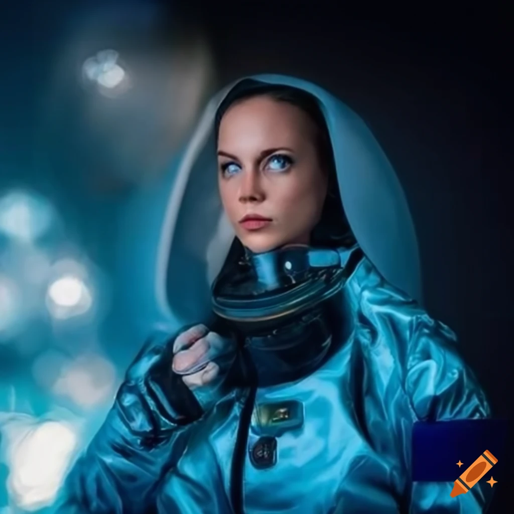 Female astronaut in a satin spacesuit on Craiyon