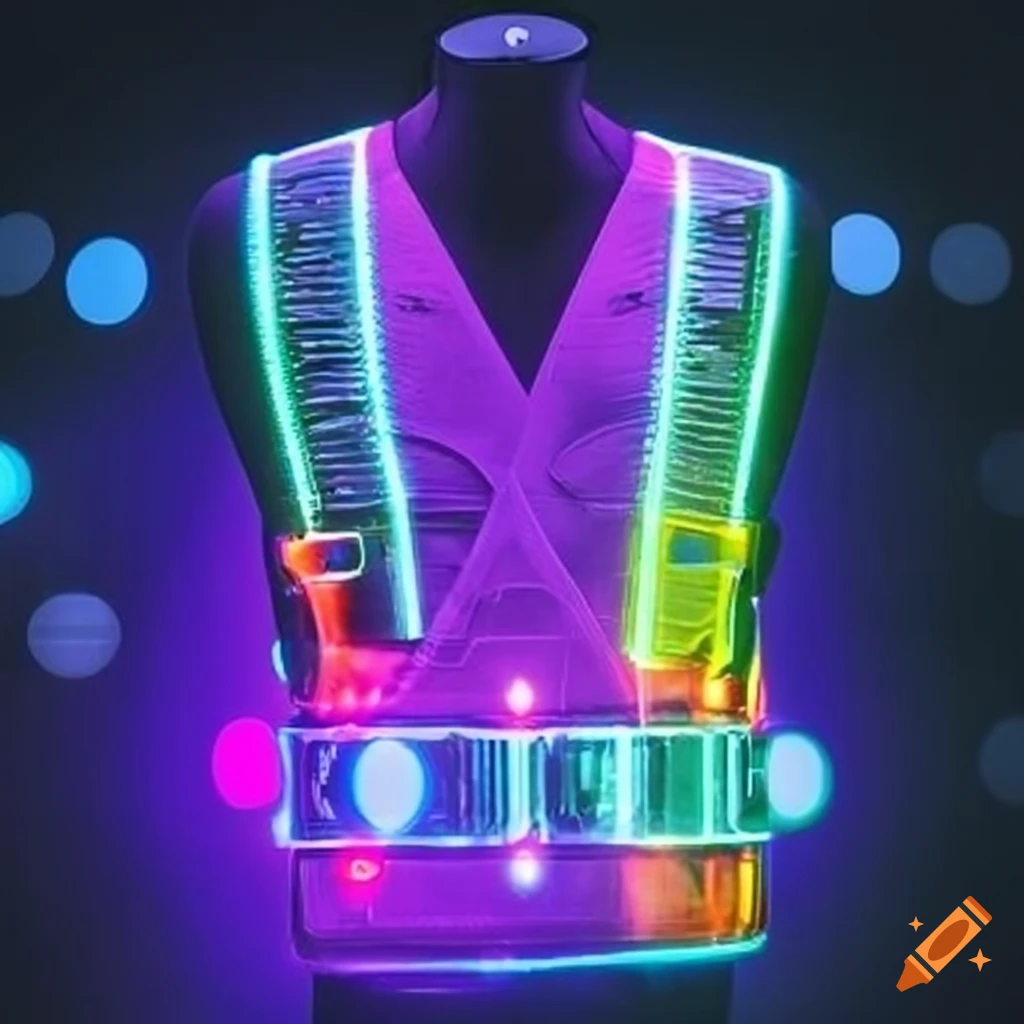 High-tech safety vest with glowing neon circuit pattern on Craiyon