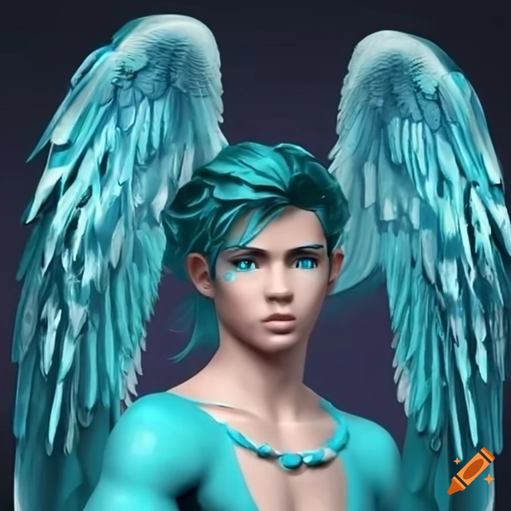 Handsome male angel with colorful bird wings on Craiyon