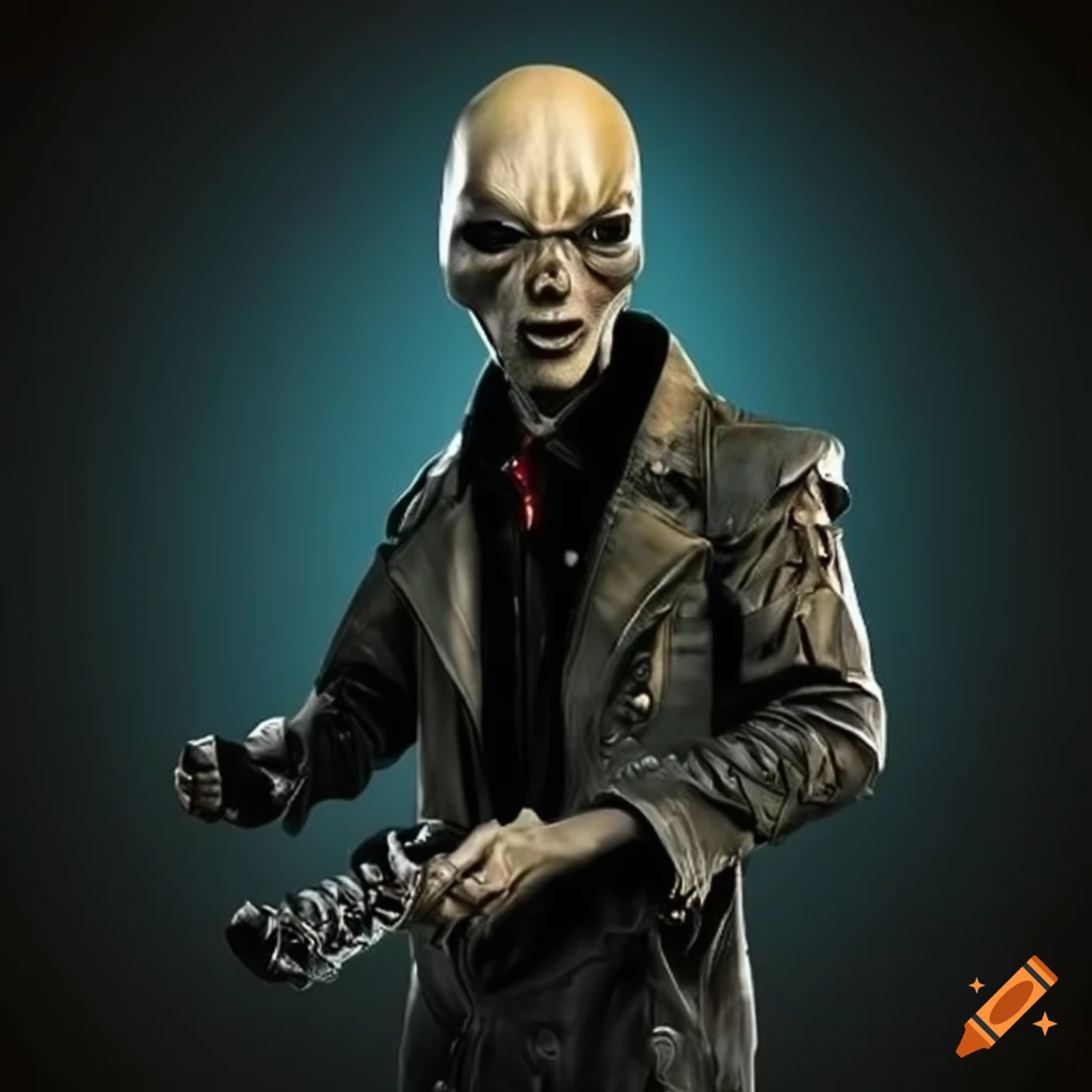 Character design of a gangster alien on Craiyon