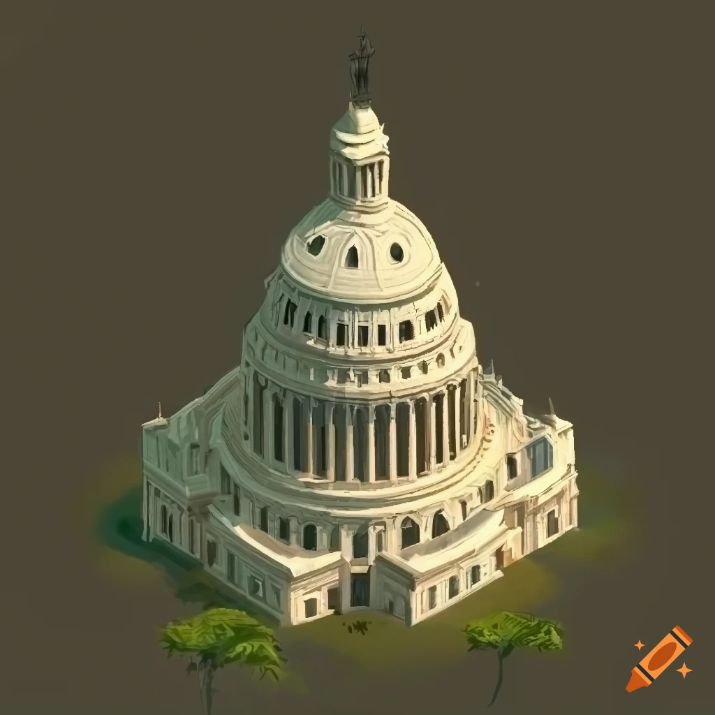 Isometric view of a fantasy rpg game capitol building in a jungle ...