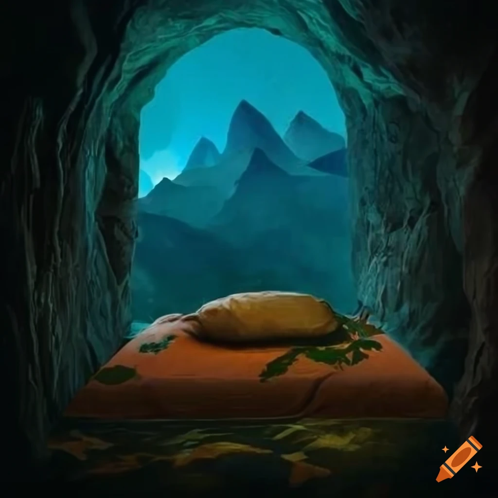 Image of a mystical mountain spirit bedchamber in a cave on Craiyon
