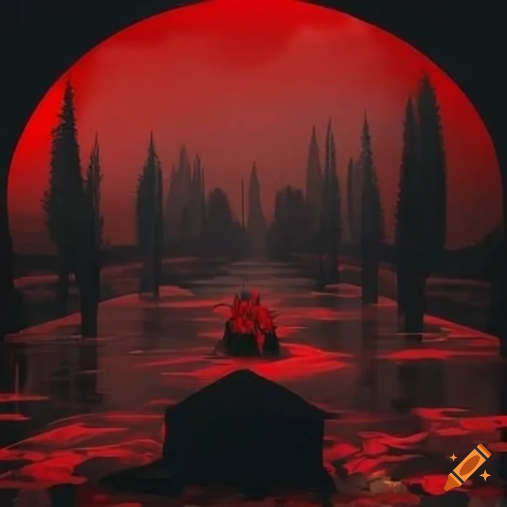 Red night sky abstract art on Craiyon