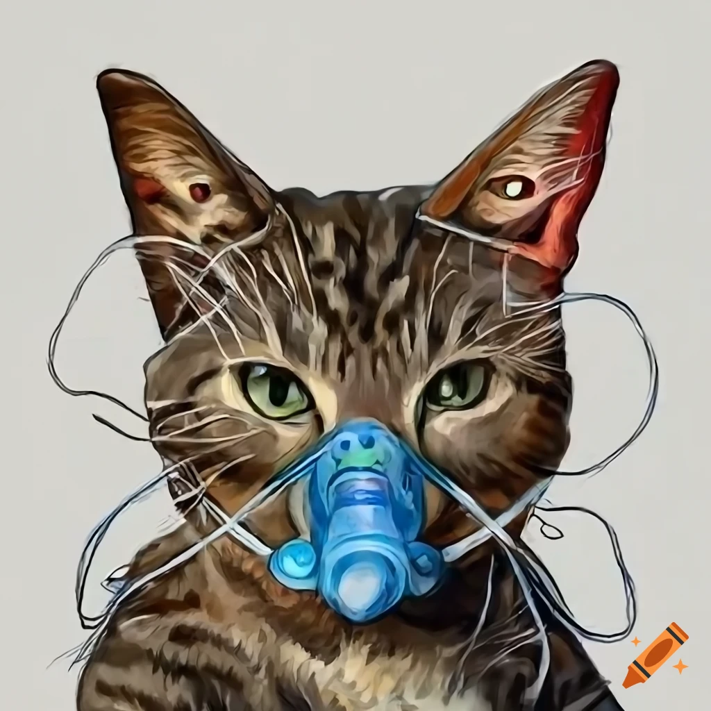Cat wearing a nebuliser mask drawing on Craiyon