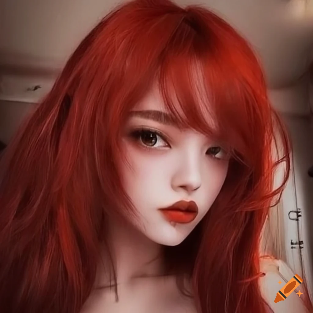 Goth baddie doll with red hair and pale skin on Craiyon