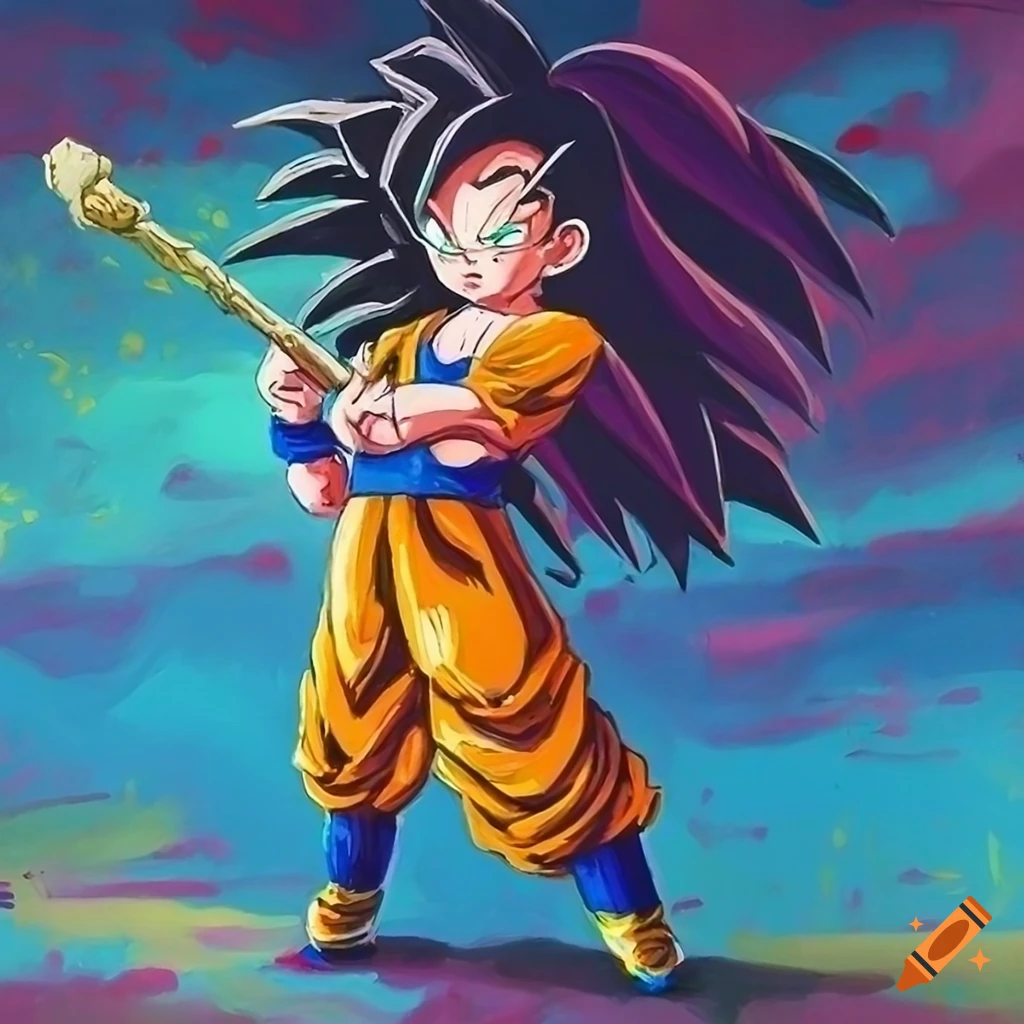 Acrylic illustration of a powerful saiyan girl