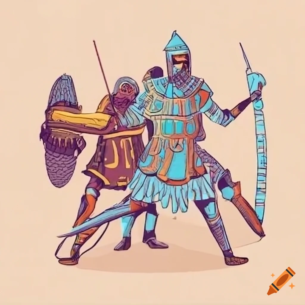 Epic battle between futuristic and ancient warriors on Craiyon