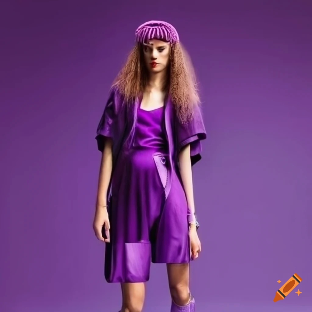 Deep purple streetwear outfit with a retro twist on Craiyon