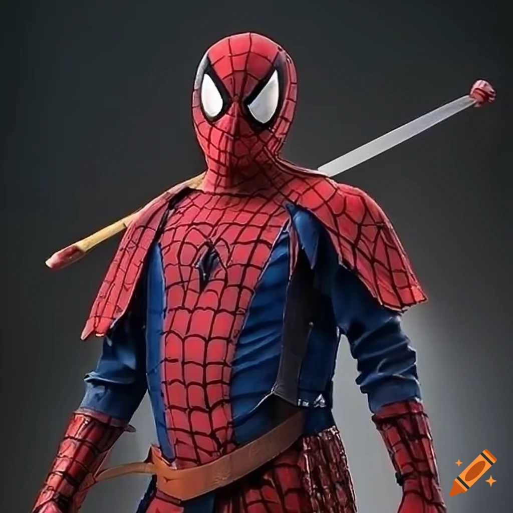 Spider-man in medieval armor with a cape and sword on Craiyon
