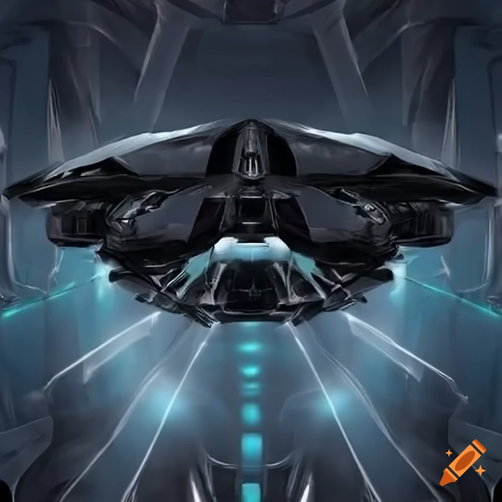Sleek black glass spaceship with symmetrical design