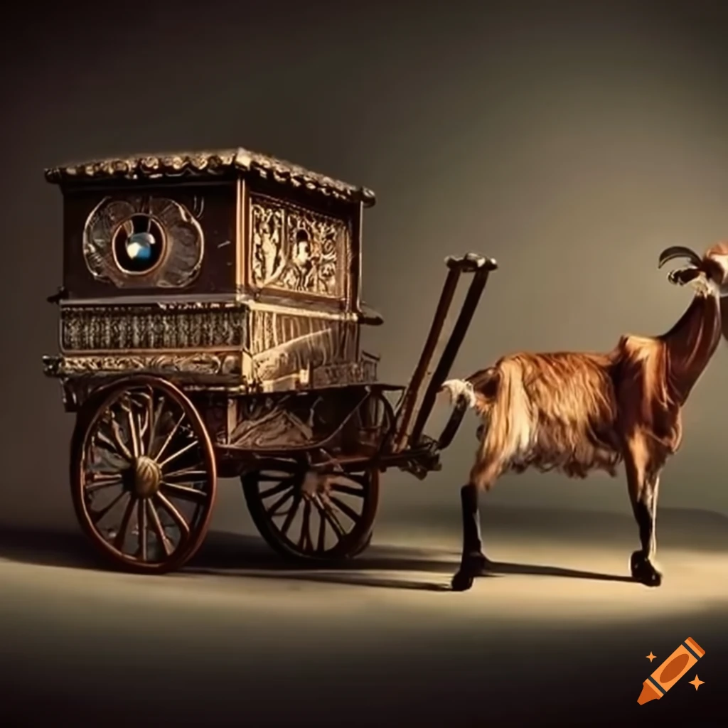 Goats pulling a vintage Roman carriage with BMW logo on Craiyon
