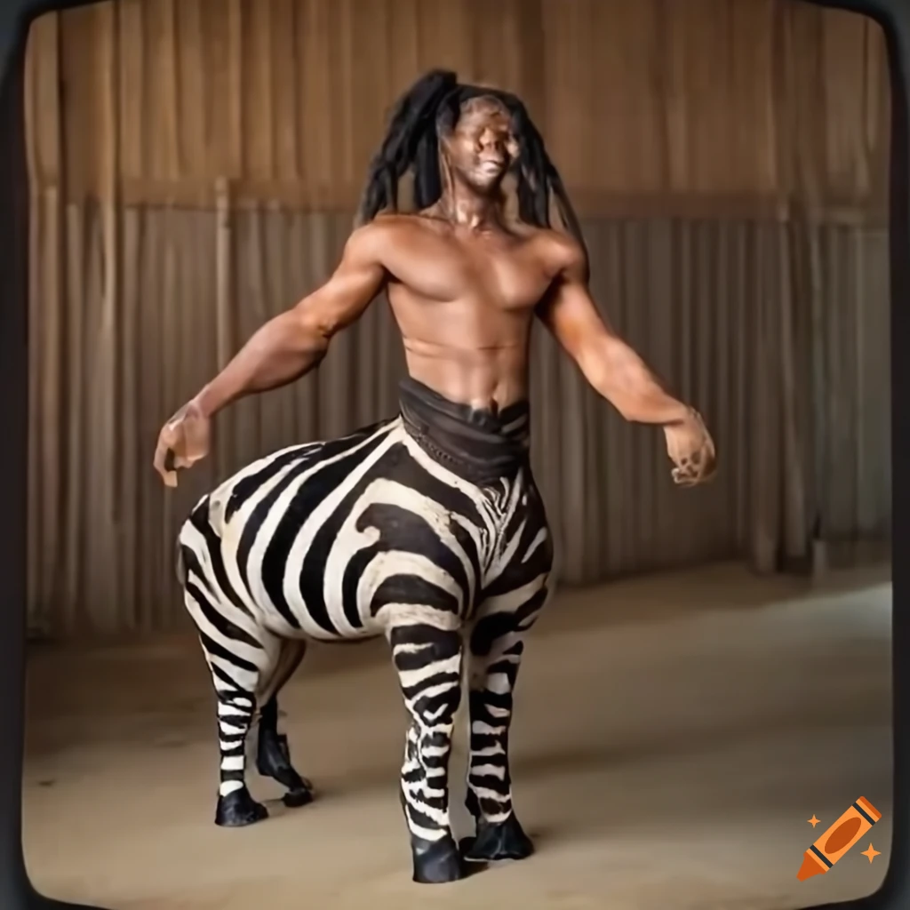 Close-up photo of a male zebra-centaur with dreadlocks on Craiyon