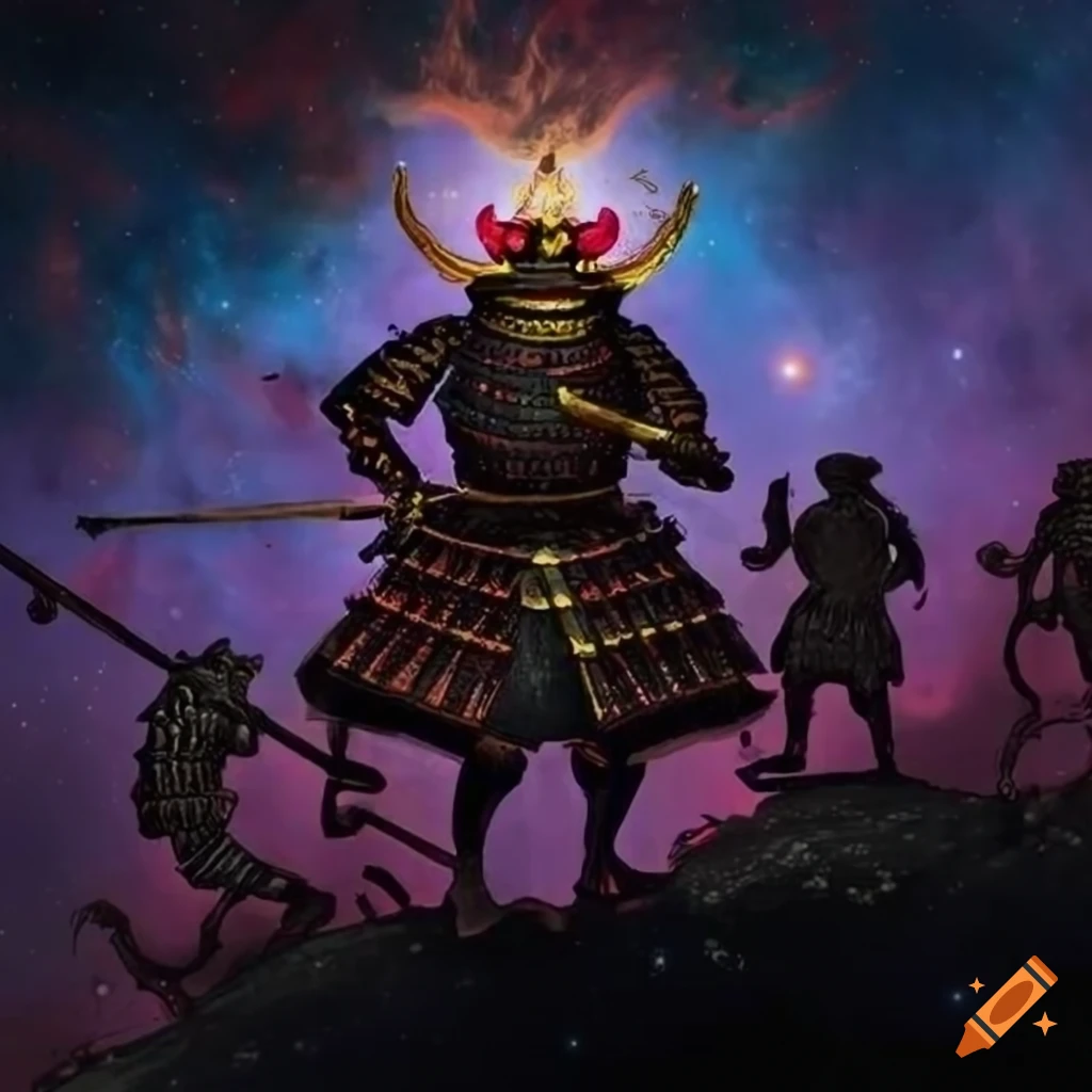 Illustration of a samurai frog emperor and frog samurai on Craiyon