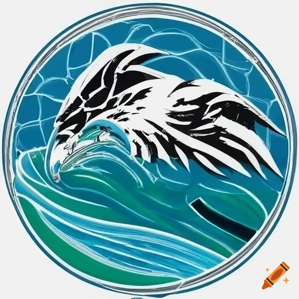 Logo of a sea hawk riding a surfboard