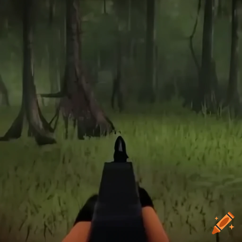 Grainy trail cam footage of a discord mod in a swamp on Craiyon