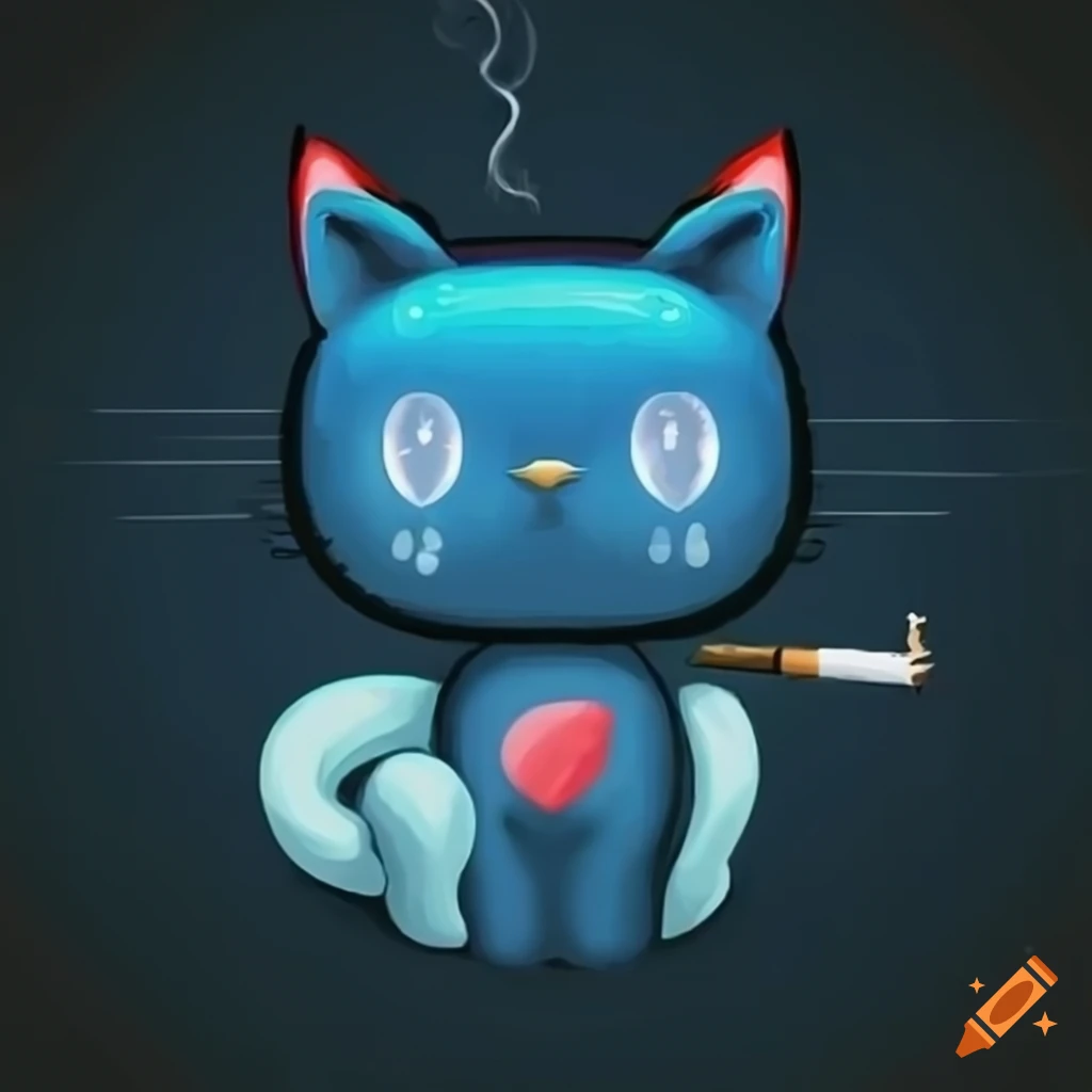 Cat with a cigarette in the style of github