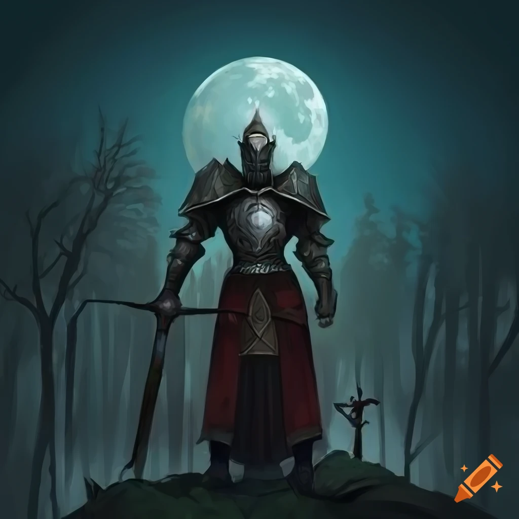 Detailed image of a warrior with a greatsword in a moonlit forest on Craiyon