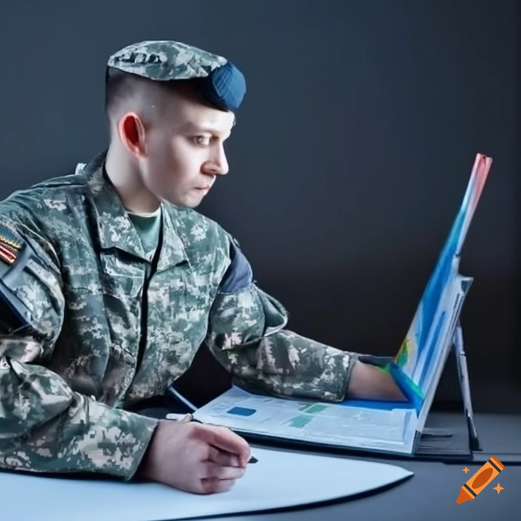 Soldier working on charts and graphs