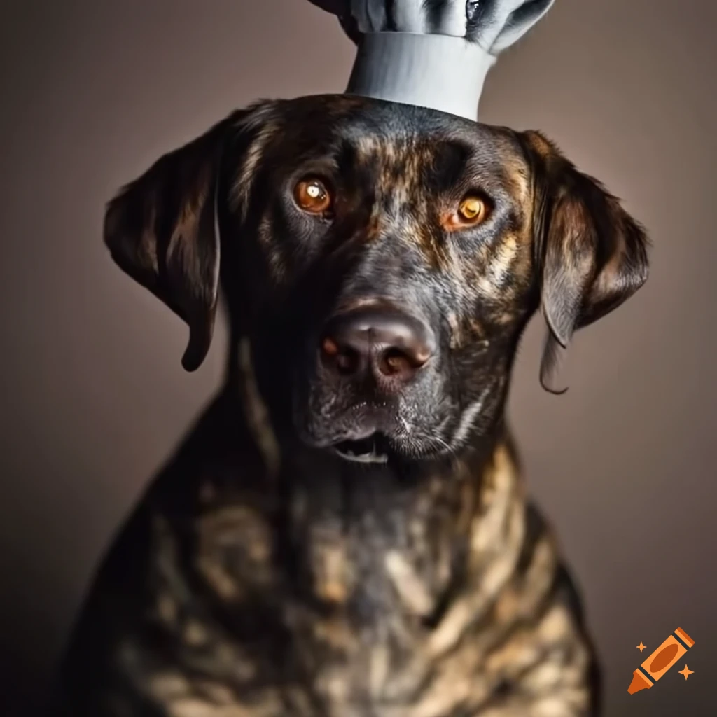 Labrador retriever cooking in a chef hat