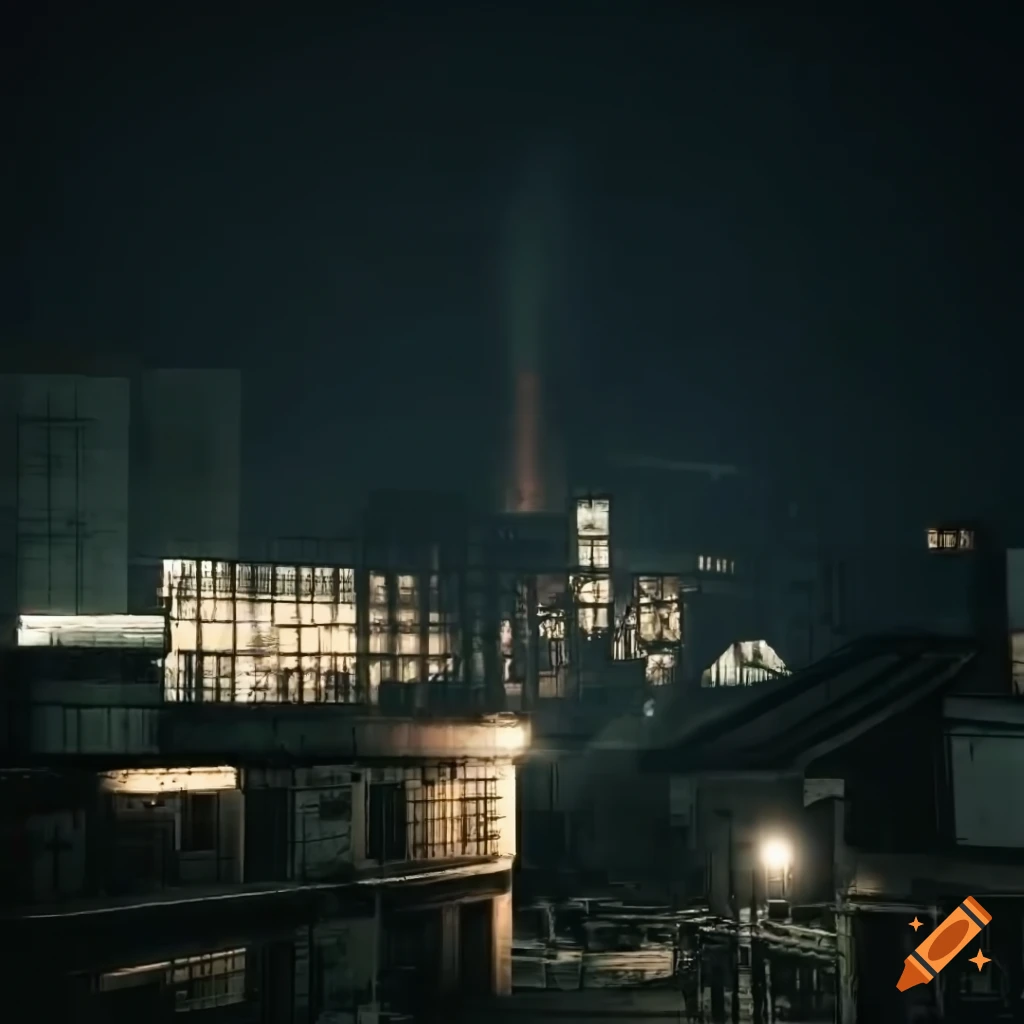 Photorealistic depiction of a run-down Japanese industrial area on Craiyon