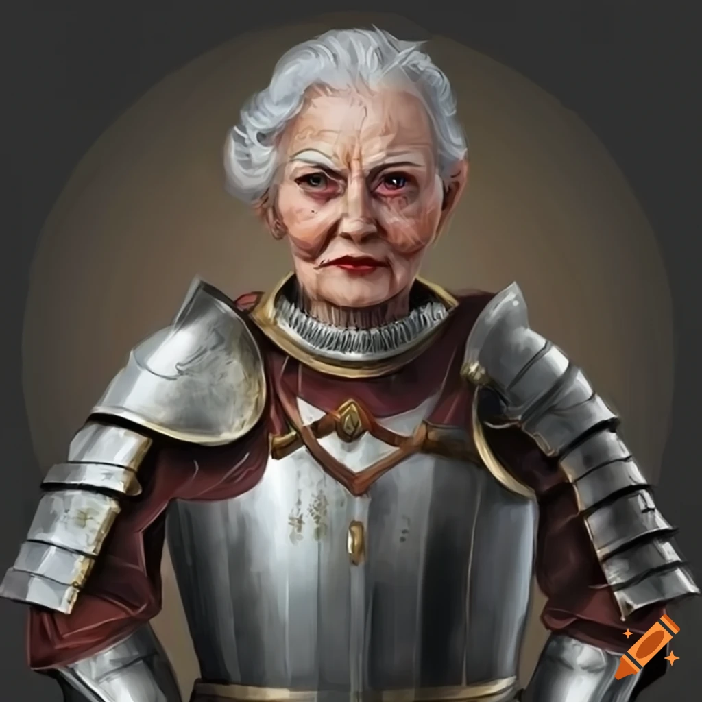 Elderly woman wearing armor
