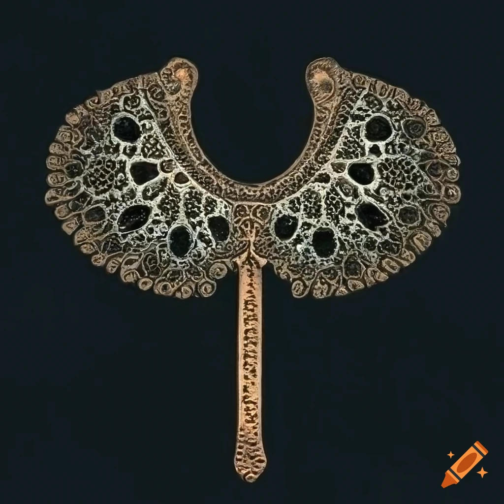 Corroded bronze butterfly axe artwork