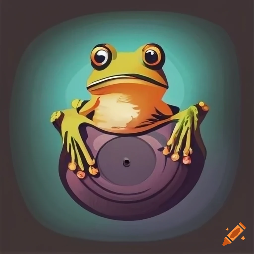 Album artwork featuring a rapping frog on a vinyl on Craiyon