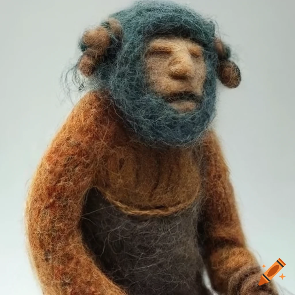 Ancient people and animals made of felted wool on Craiyon