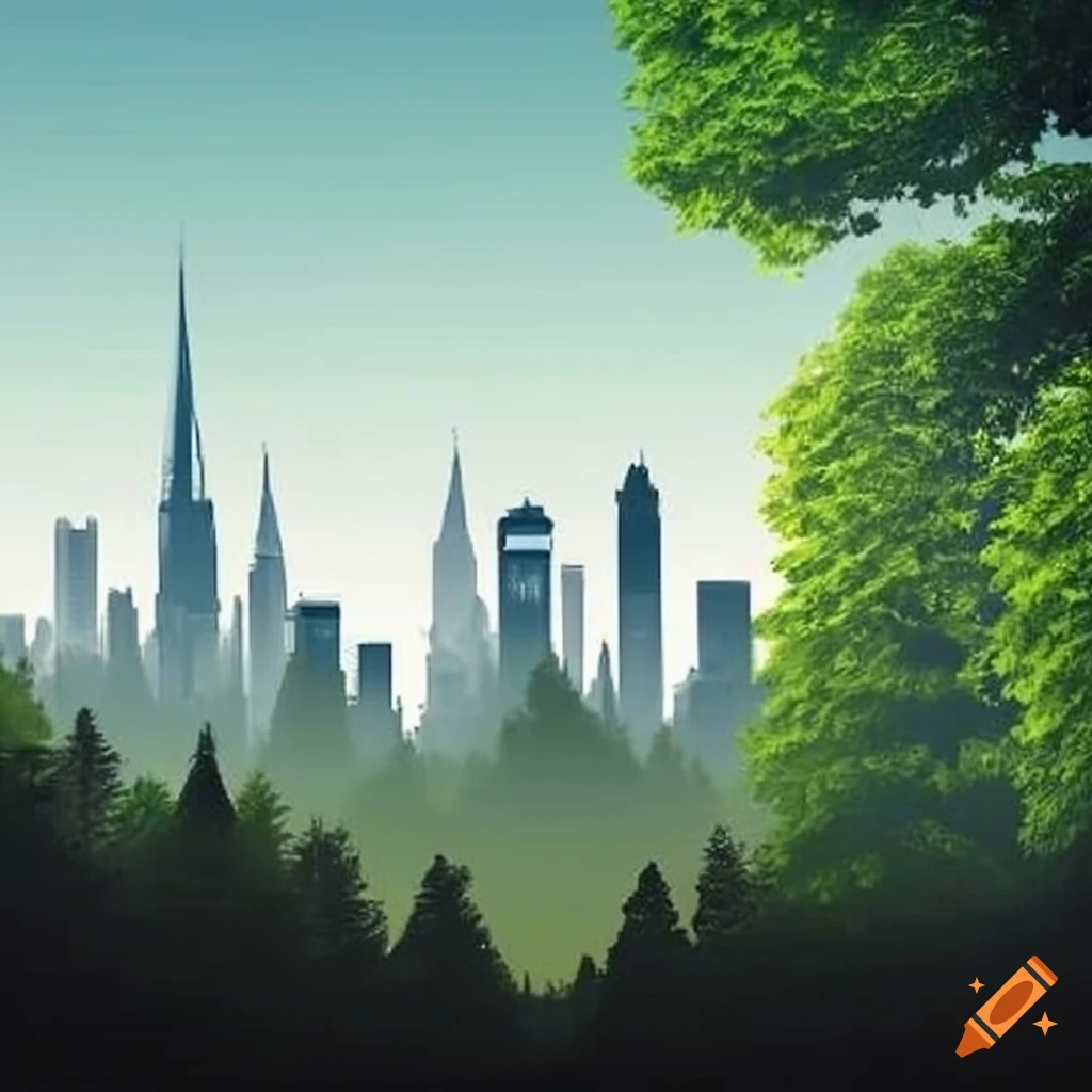 Skyline with tall and majestic trees on Craiyon