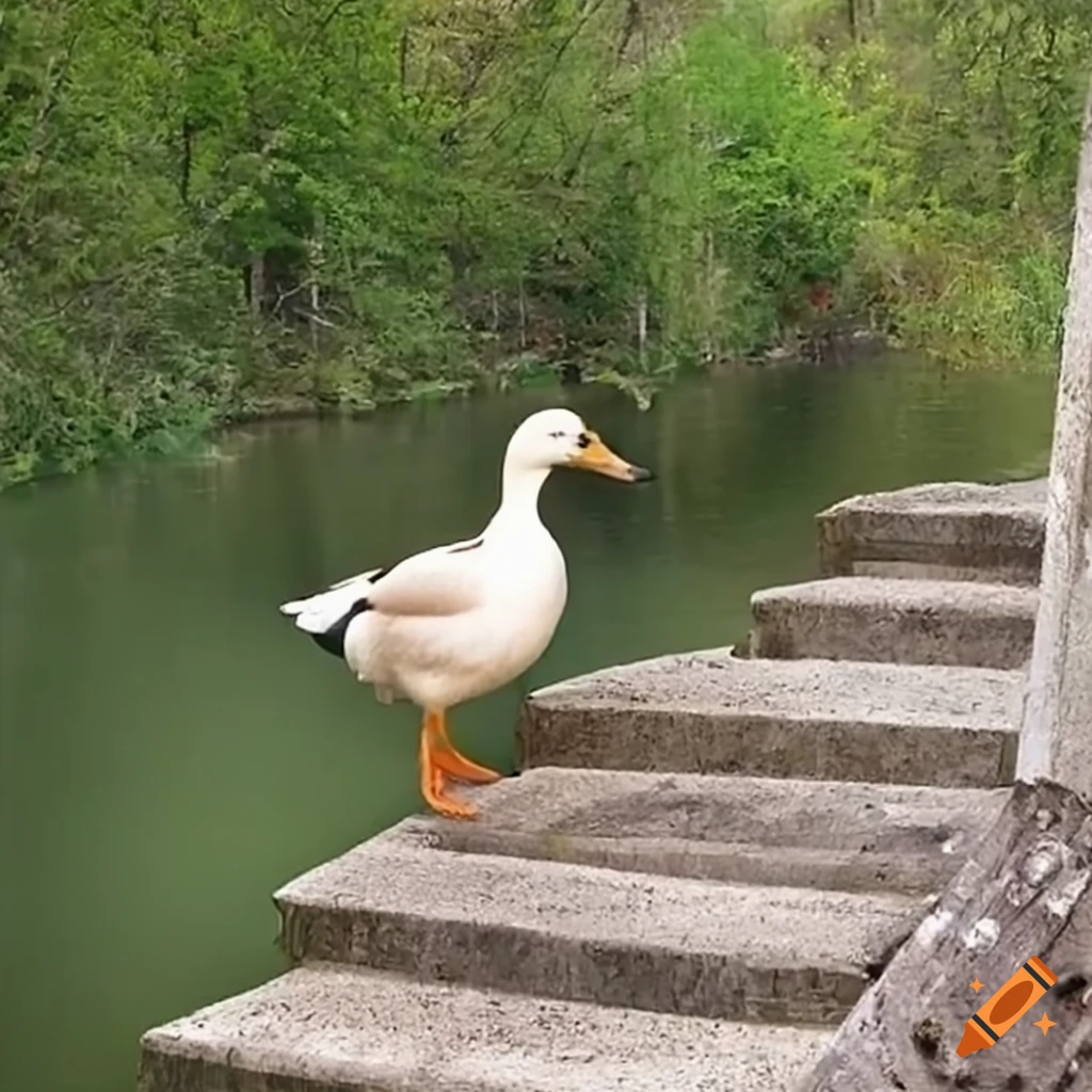 Duck climbing stairs on Craiyon
