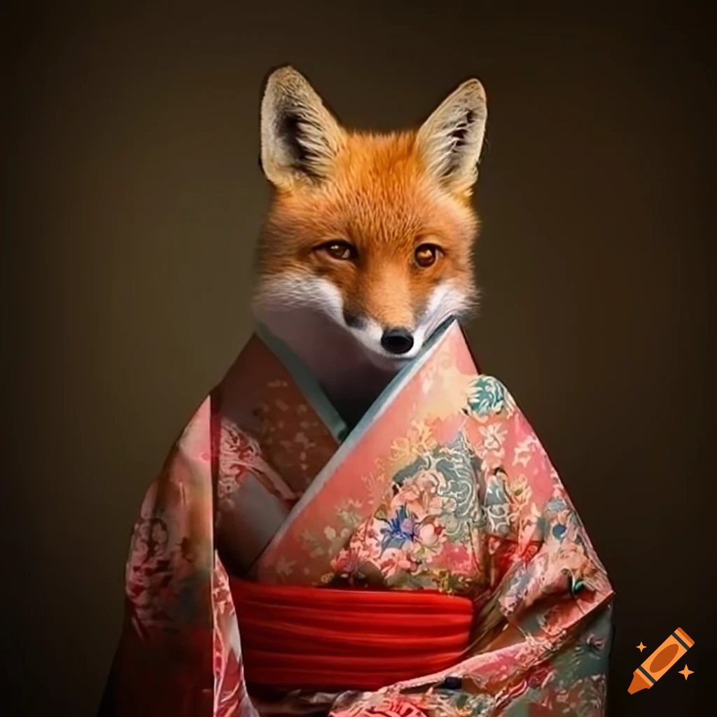 Traditional painting of a fox in japanese clothing on Craiyon