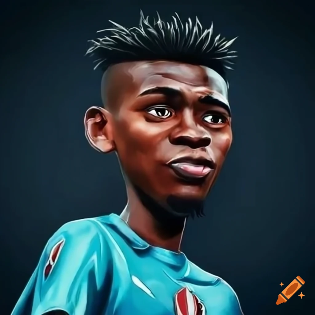 Cartoon depiction of Rafael Leao with braided hair on Craiyon