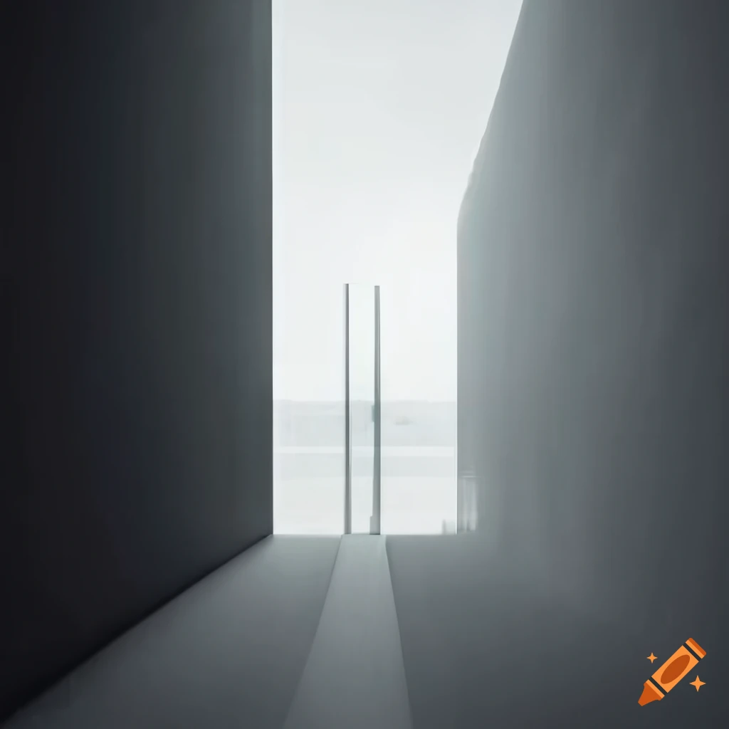 Rectangular concrete openings in a foggy basement corridor with cold ...