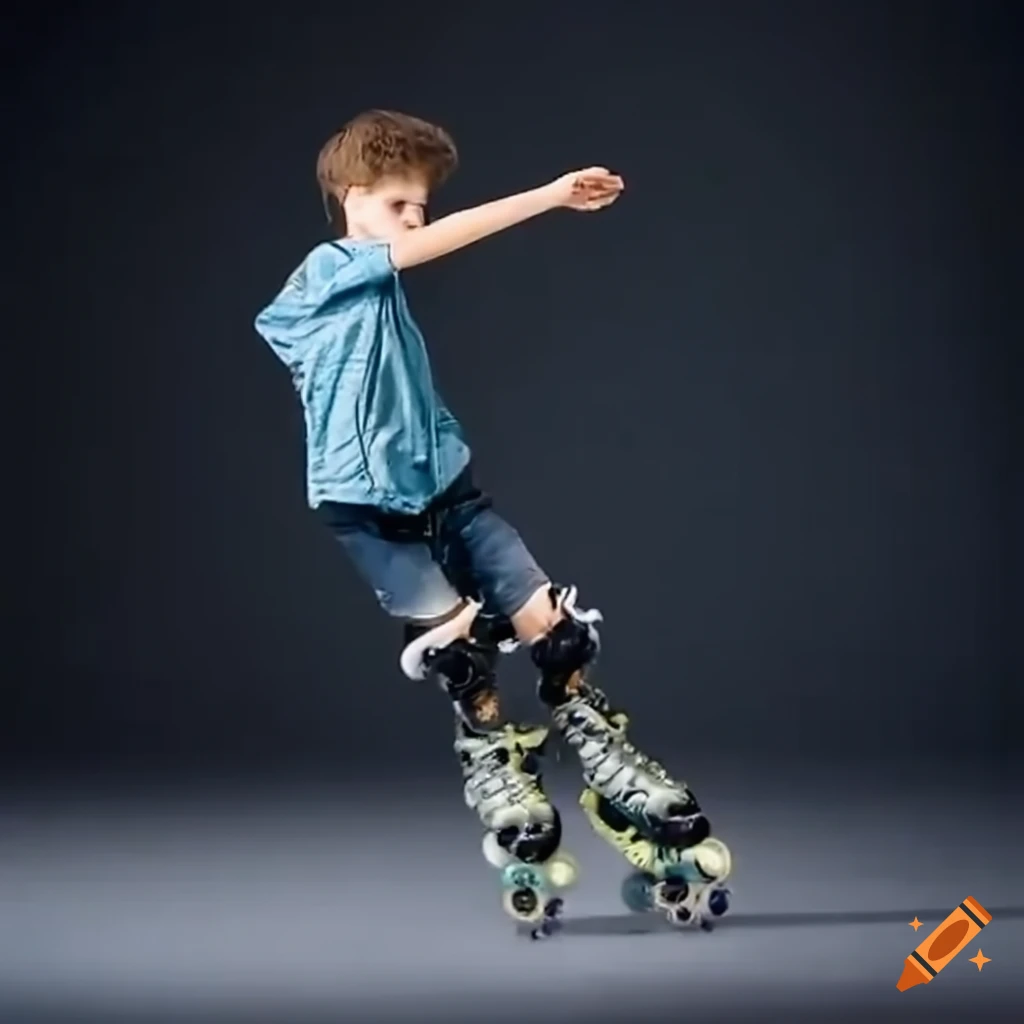 Teenage boy jumping while inline skating
