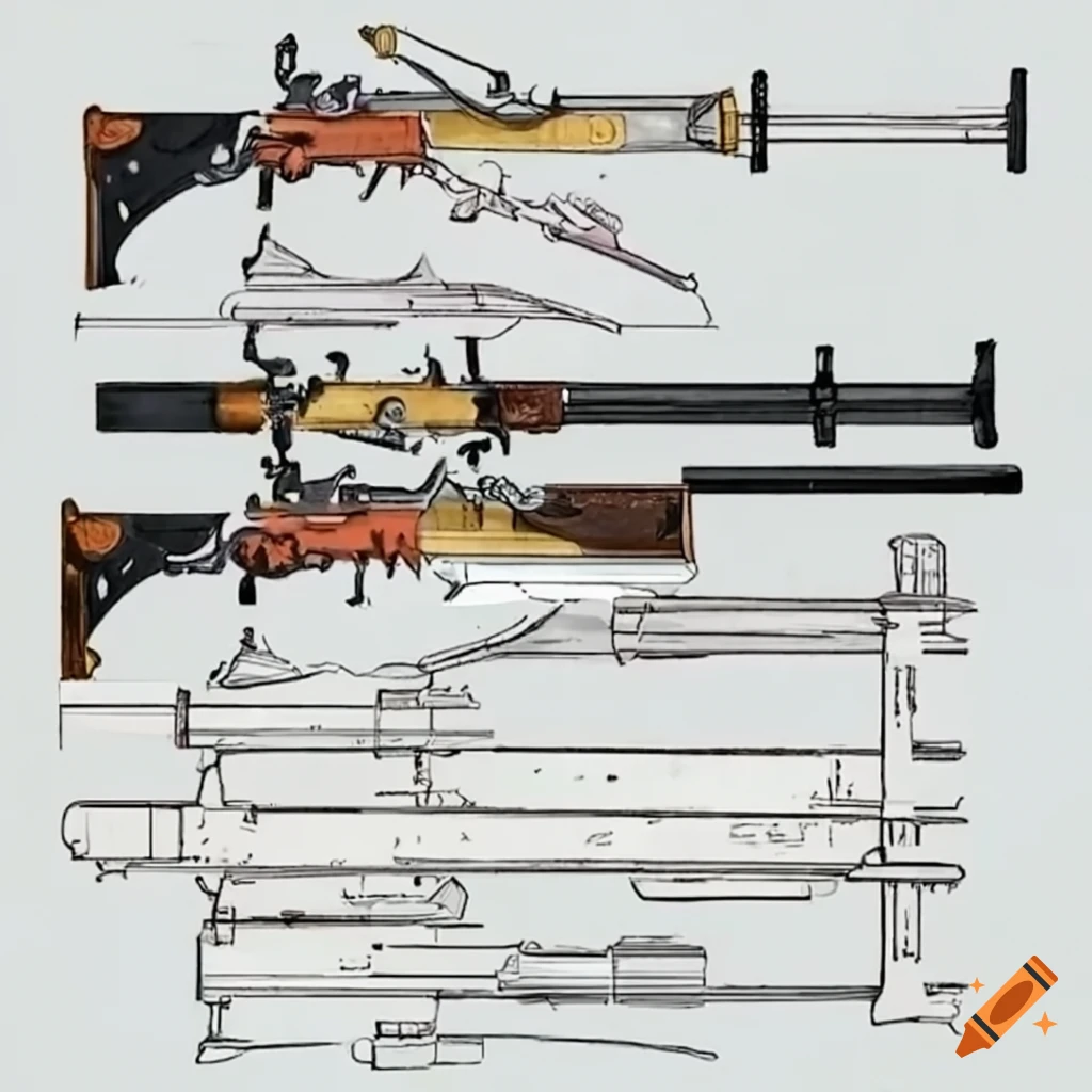 Blueprint of an enchanted matchlock rifle on Craiyon