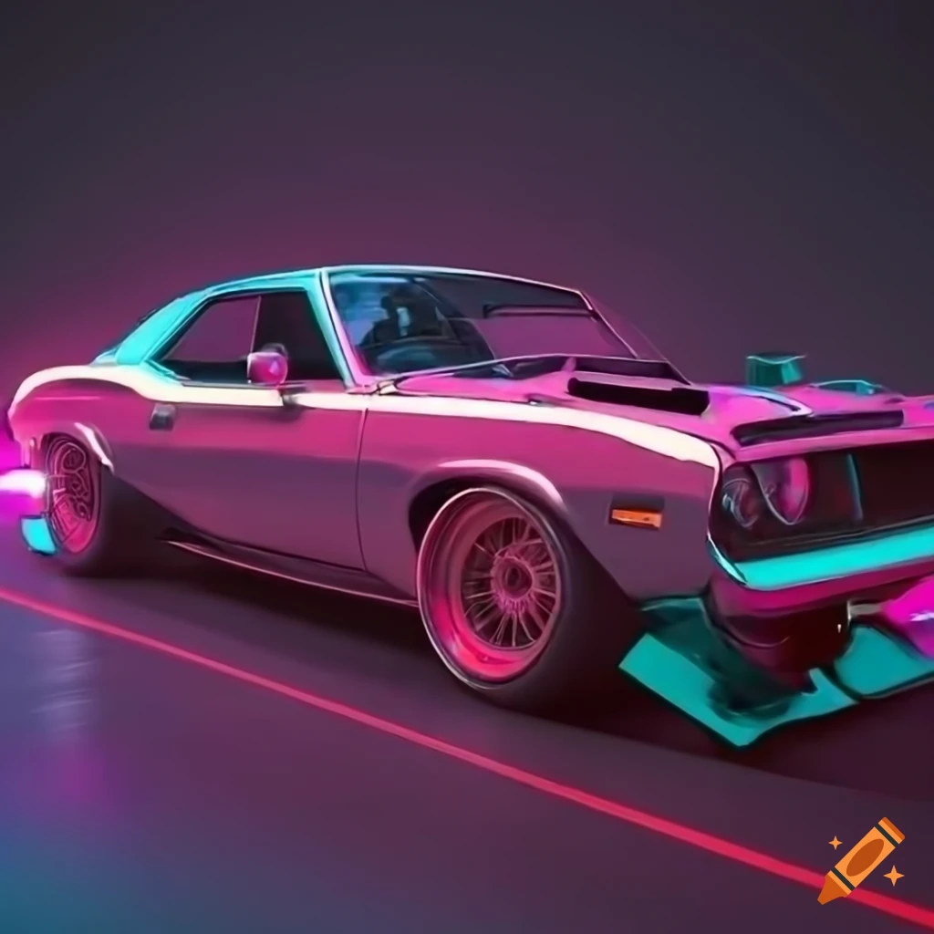 Ultra realistic render of a vintage Plymouth HEMI 'Cuda with neon ...