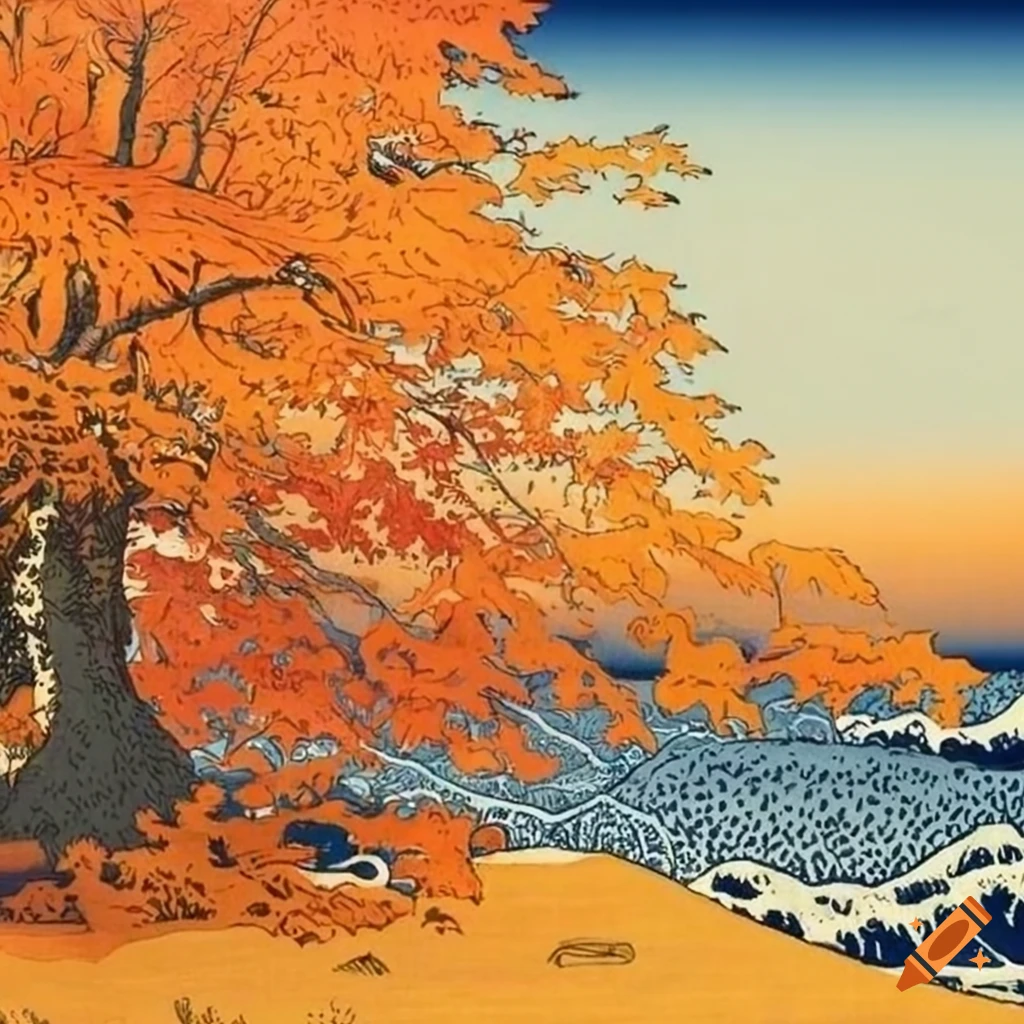 Wizard in snowy landscape with red river in ukiyo-e style on Craiyon