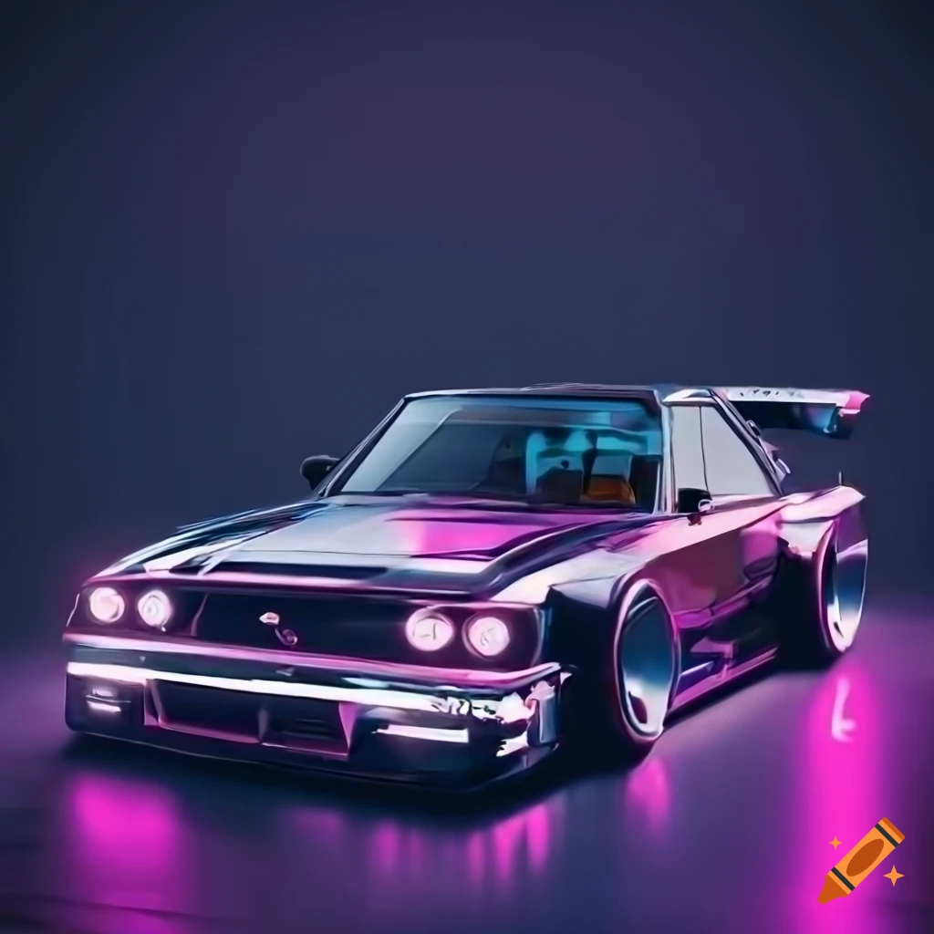 8k render of a retro Nissan car with neon lights on Craiyon