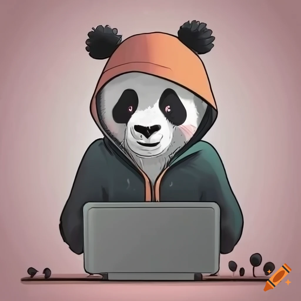 Panda wearing a hoodie using a computer on Craiyon