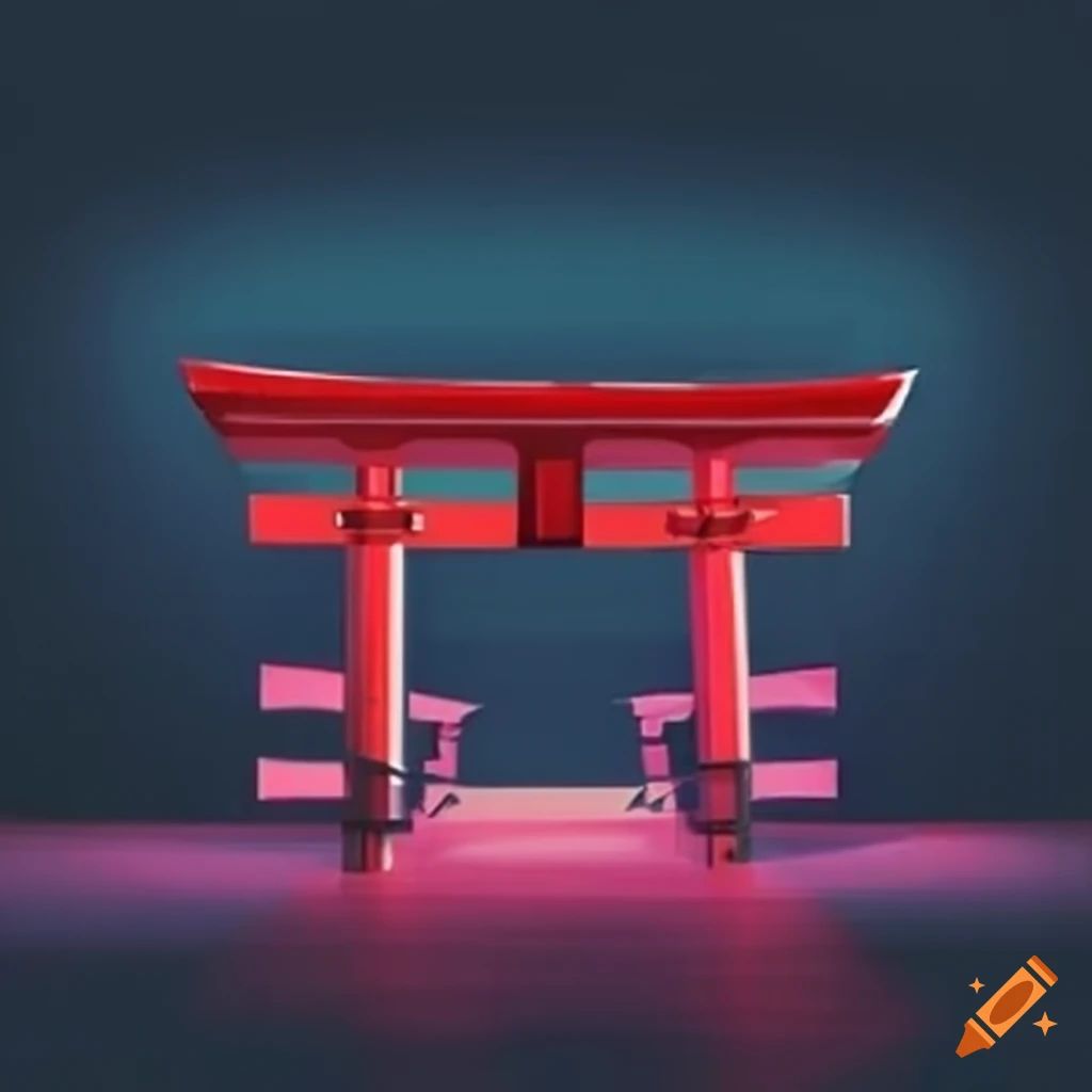 Wide angle shot of a futuristic japanese torii gate