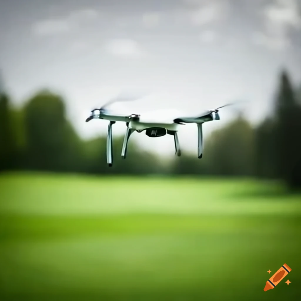 Aerial view of a drone flying over a golf hole on Craiyon