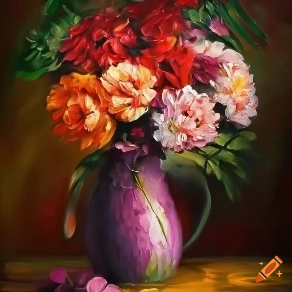 Oil painting of beautiful flowers on Craiyon
