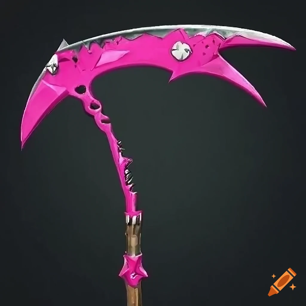 Pink heart-patterned scythe weapon