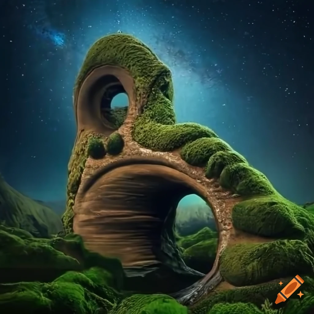 Ammonite-shaped stone building under the milky way on Craiyon